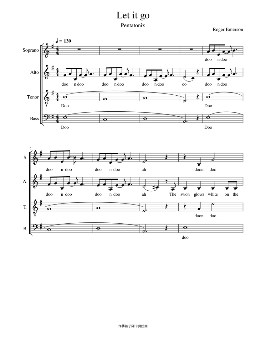Let_it_go Sheet music for Soprano, Alto, Tenor, Bass voice (Choral ...