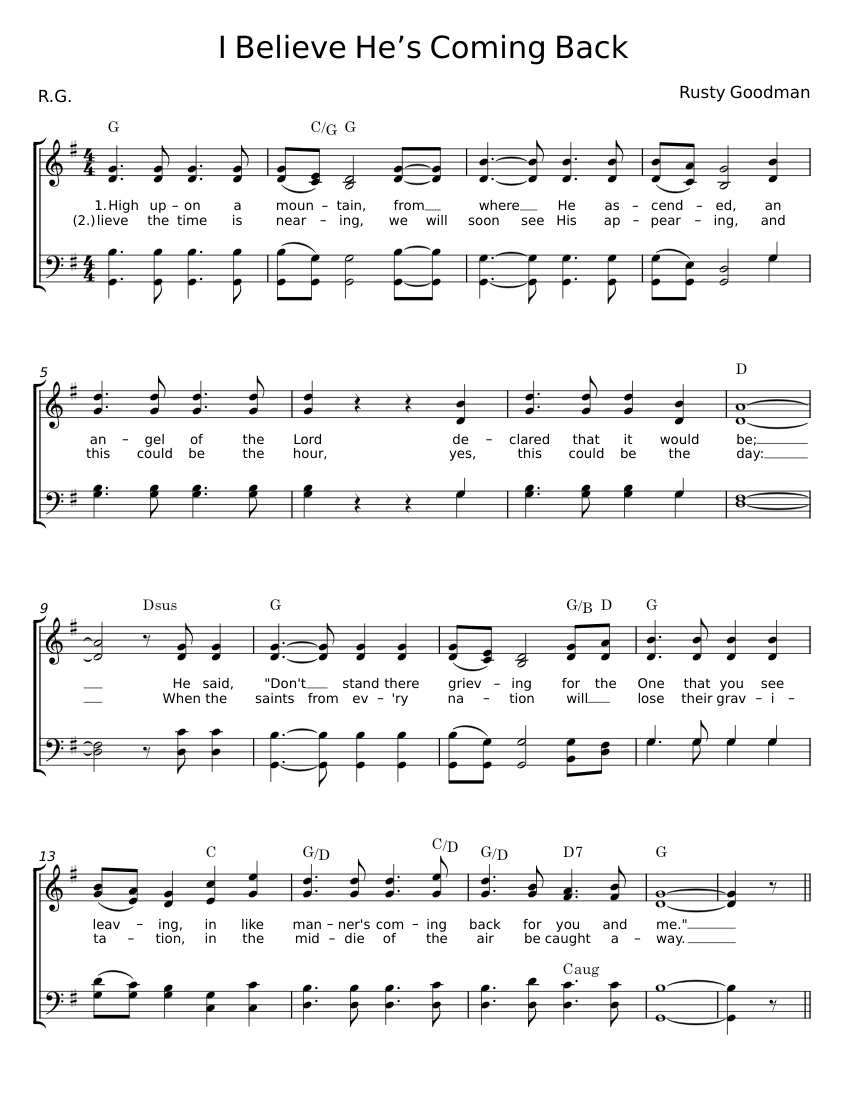 I Believe He's Coming Back Like He Said - Rusty Goodman Sheet Music ...