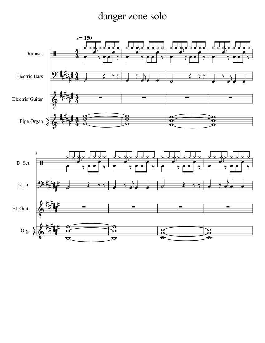 danger_zone_solo Sheet music for Organ, Guitar, Bass guitar, Drum group ...
