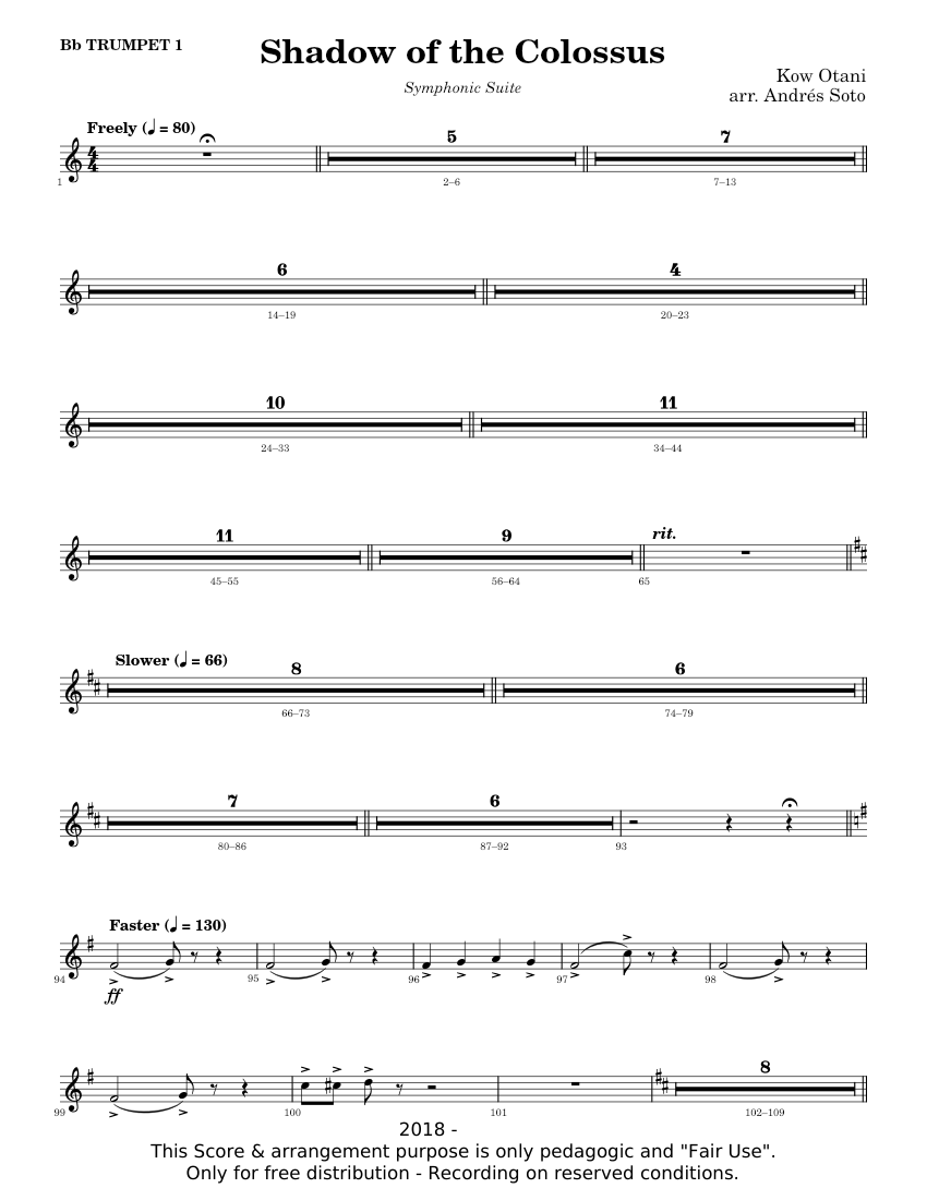 Shadow Of The Colossus - Kow Otani Sheet music for Trumpet in b-flat ...