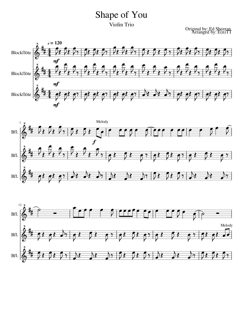 Shape of You Sheet music for Recorder (Mixed Trio) | Musescore.com