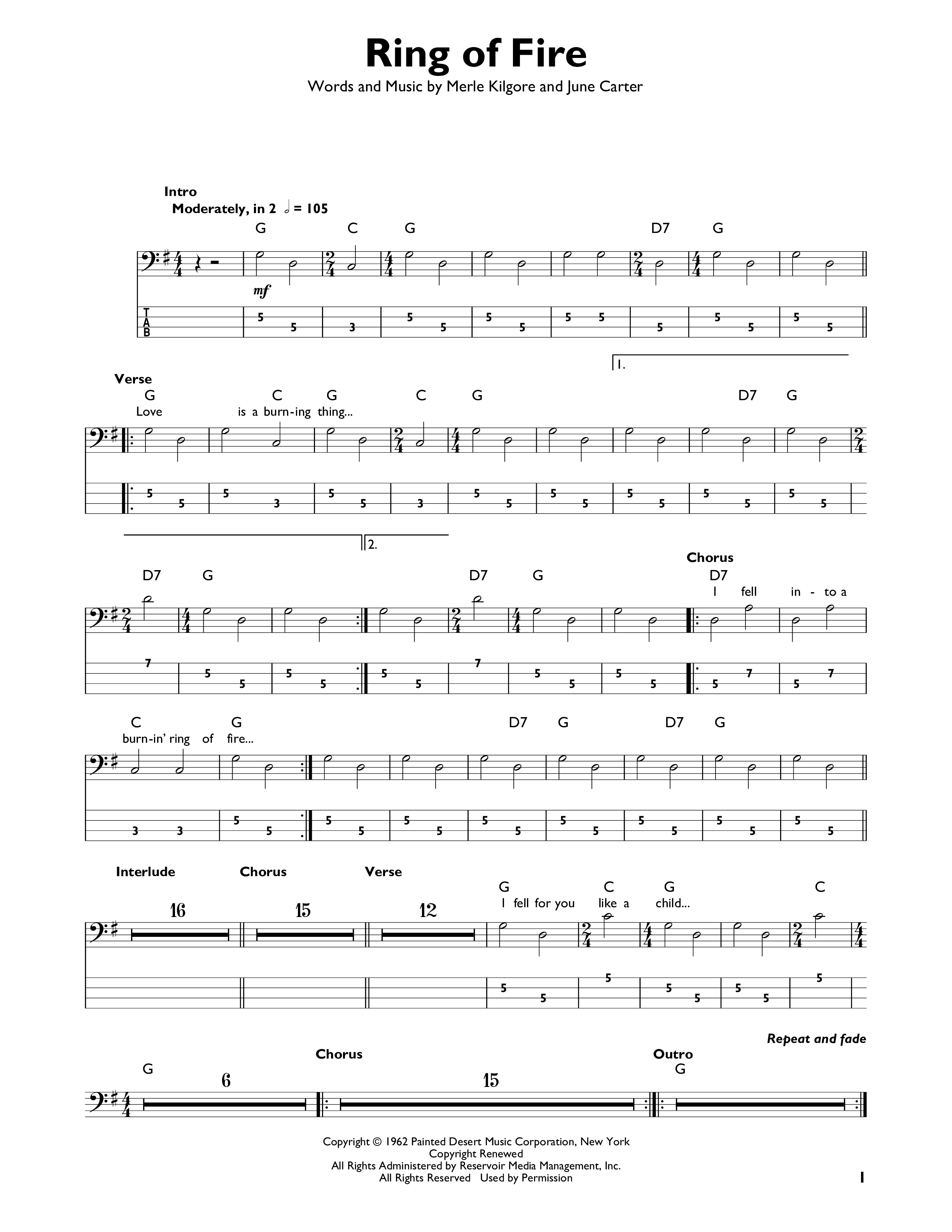 Play Official version of Ring of fire Sheet Music by Johnny Cash for ...