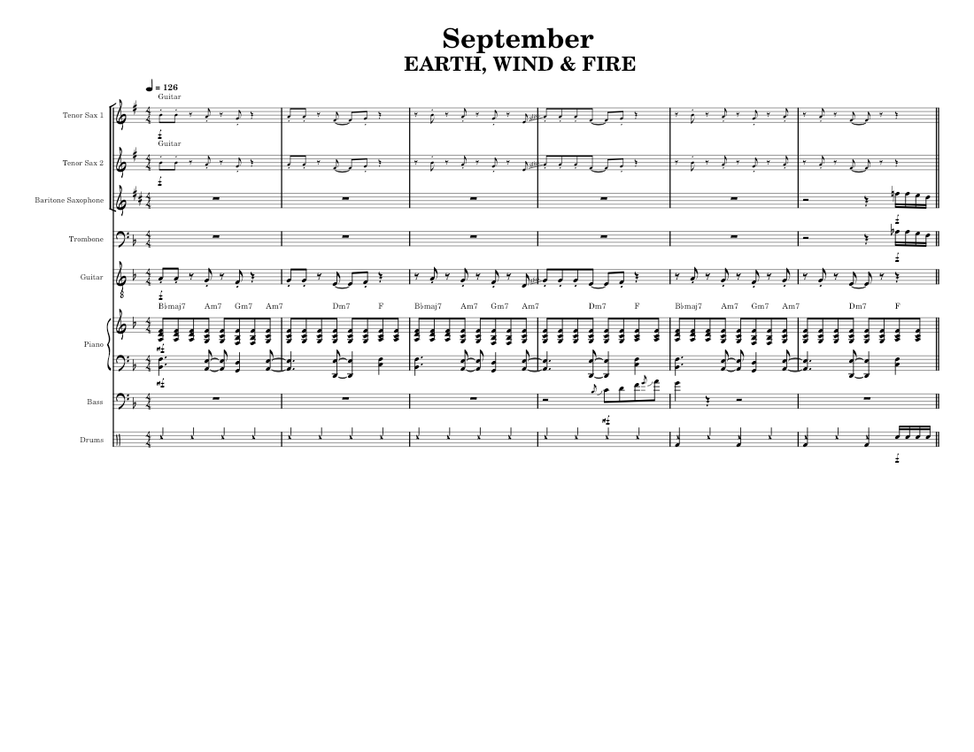 September – Earth, Wind & Fire September Sheet music for Piano, Trombone, Organ, Saxophone alto ...