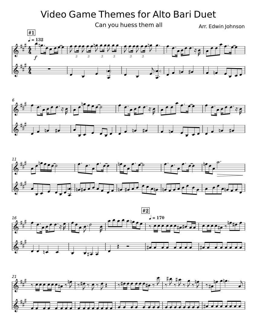 Video Game Themes Sheet music for Saxophone alto, Saxophone baritone ...