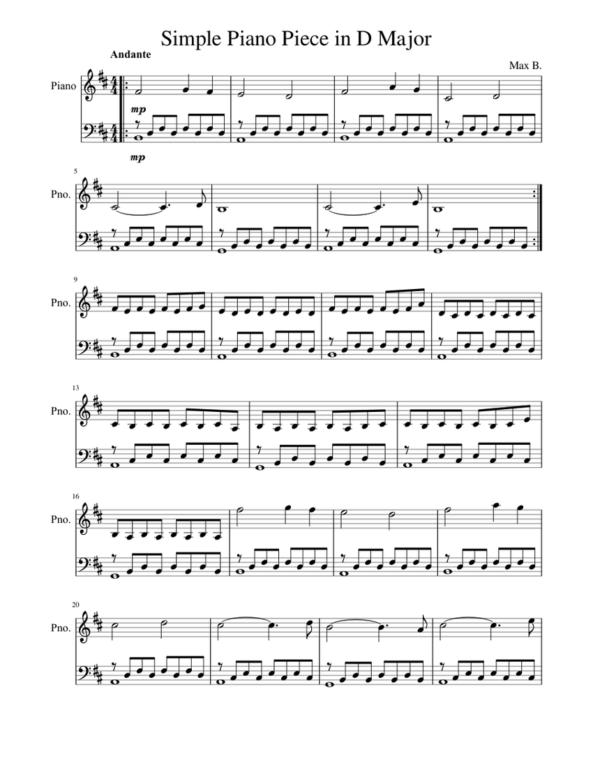 Simple Piano Piece in D Major Sheet music for Piano (Piano Duo ...