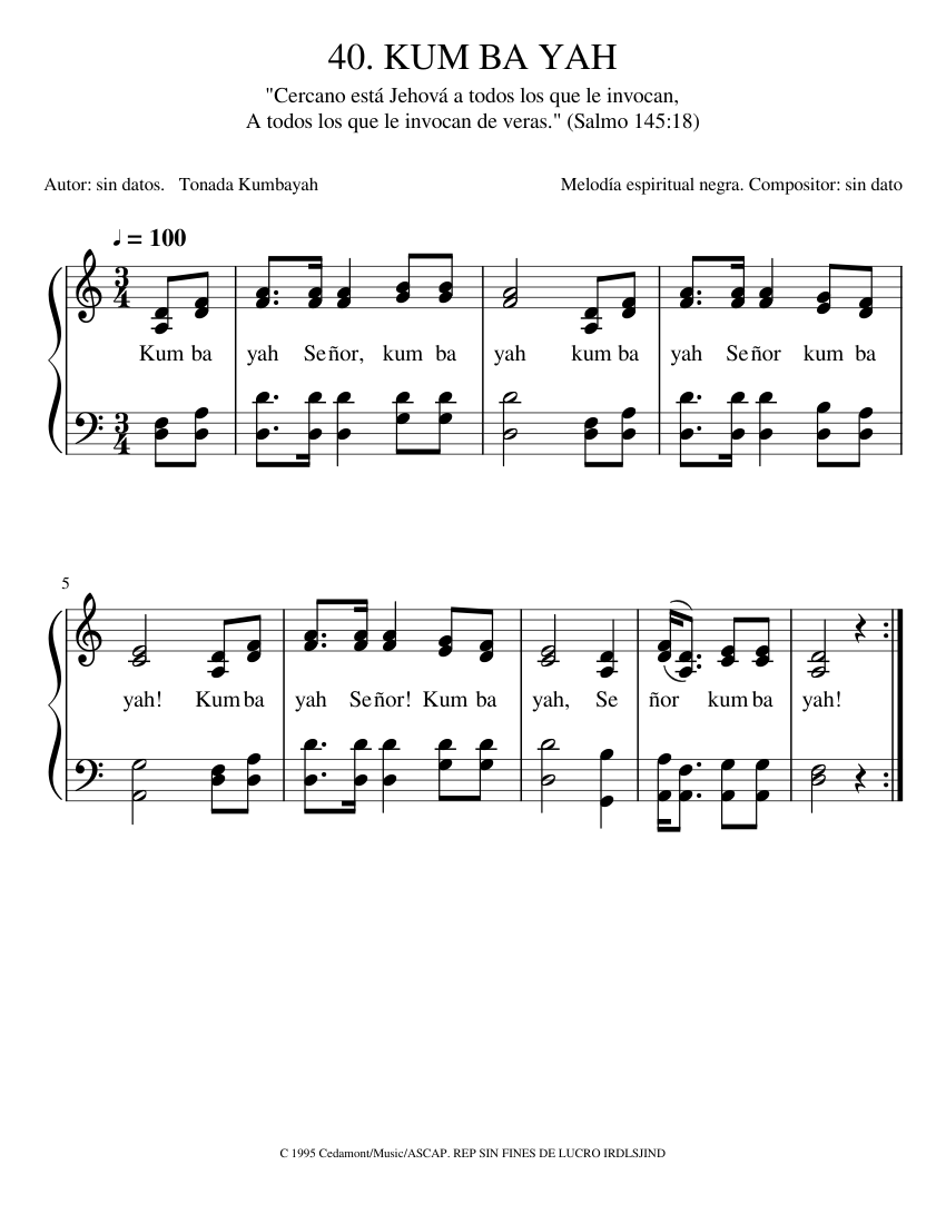 40_KUM_BA_YAH Sheet music for Piano (Solo) | Musescore.com