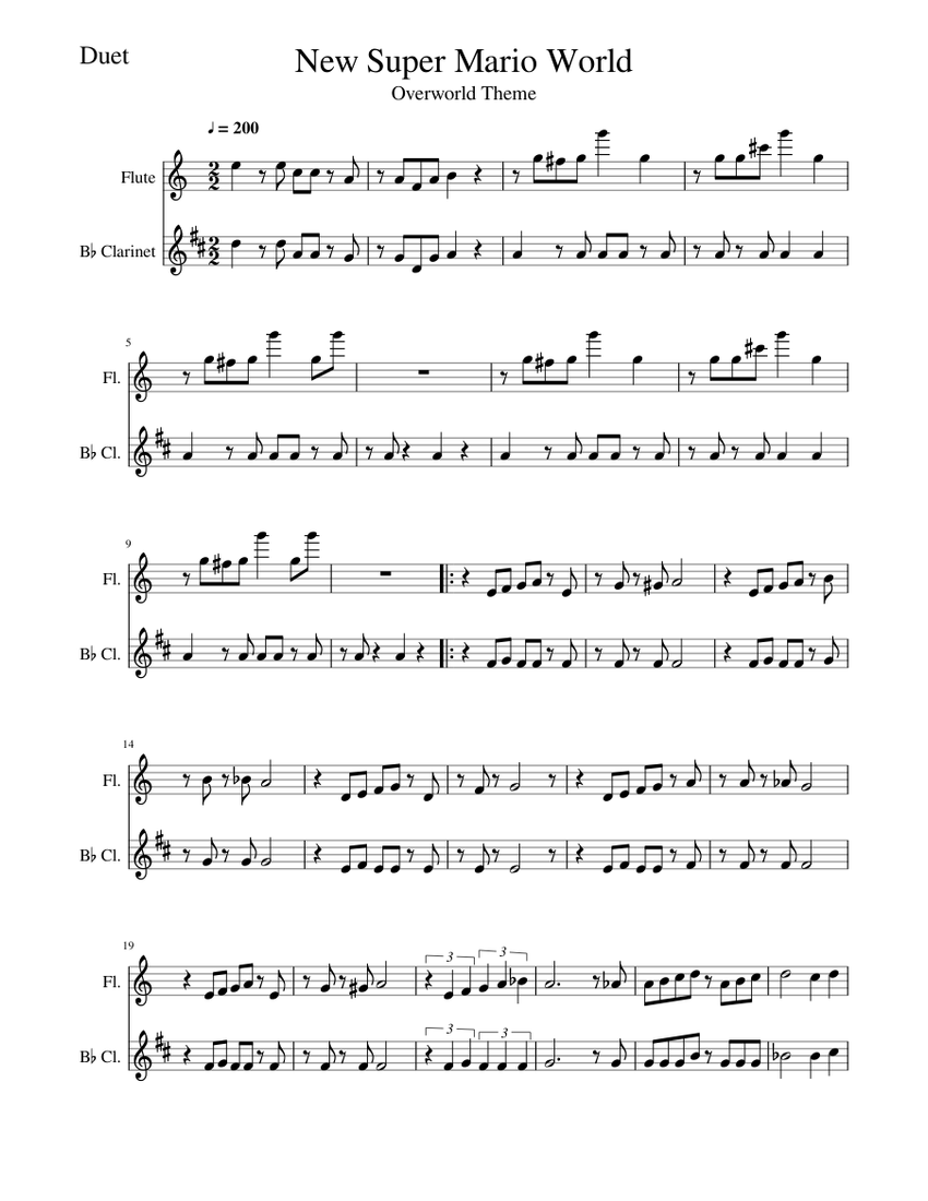 New Super Mario World Sheet music for Flute, Clarinet in b-flat ...