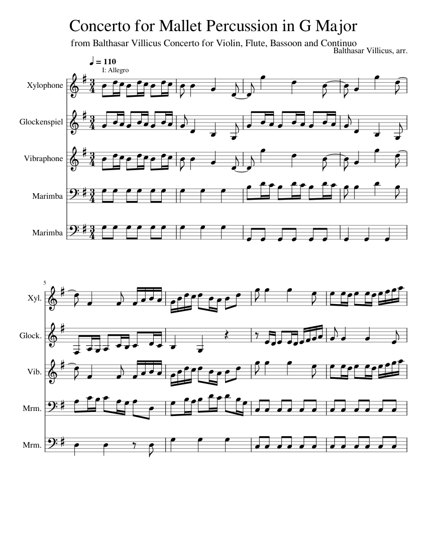 Concerto for Mallet Percussion in G Major Sheet music for Vibraphone, Glockenspiel, Marimba ...