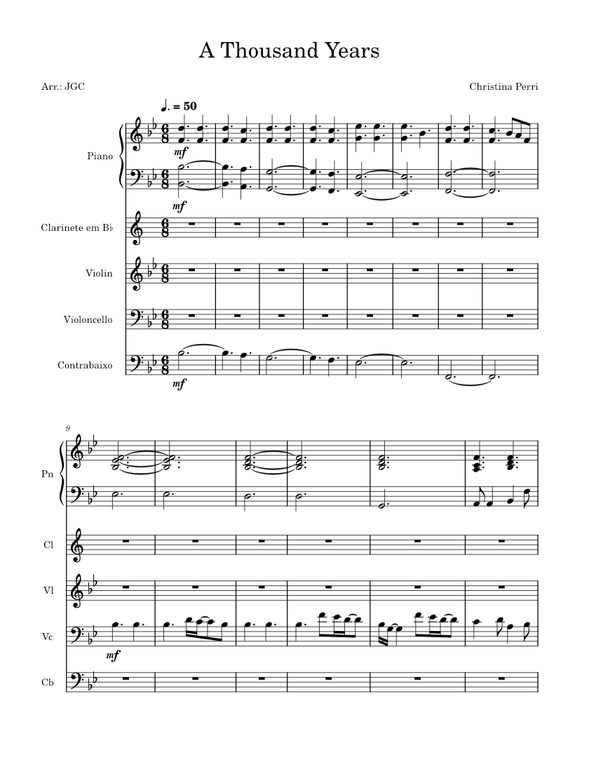 A thousand years – Christina Perri Sheet music for Piano, Clarinet in b ...