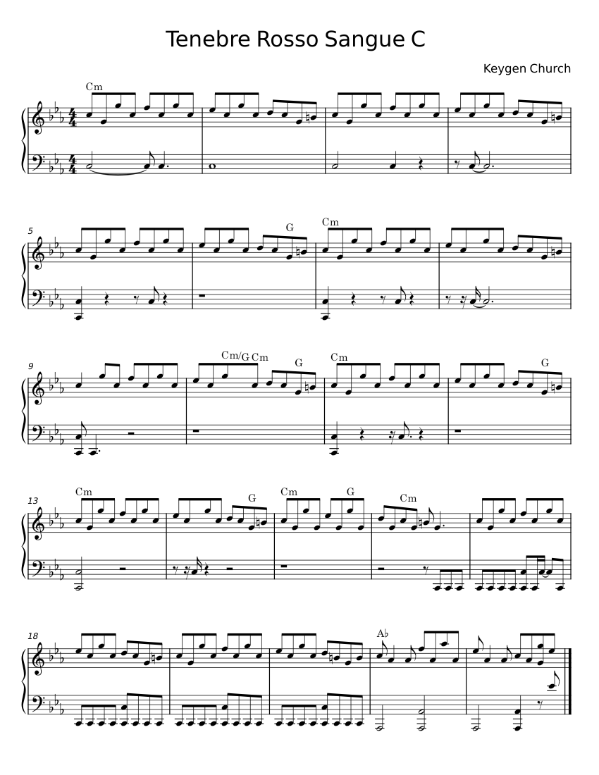 Tenebre Rosso Sangue C - Keygen Church Sheet Music with Chords for ...