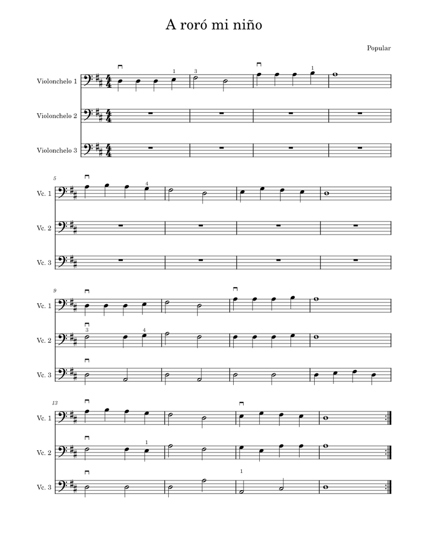 A rorro A roró mi niño Sheet music for Cello (Mixed Trio) | Musescore.com
