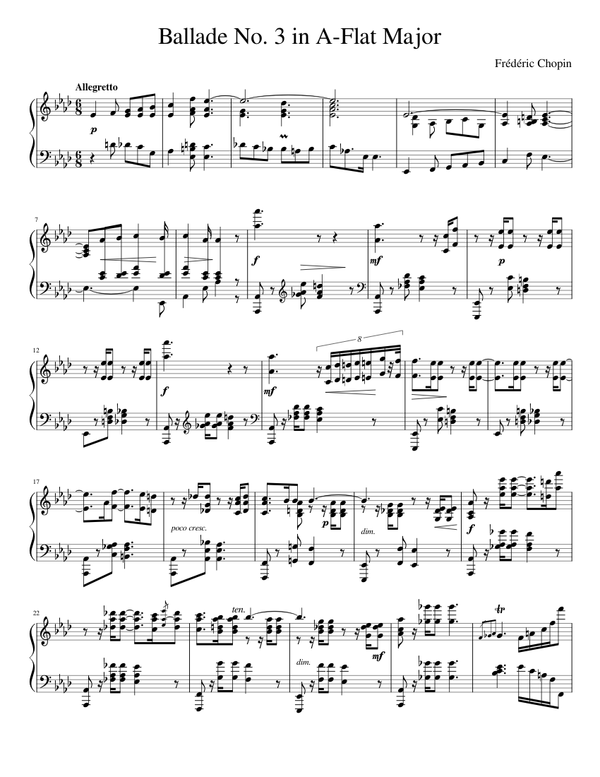 Chopin Ballad No. 3 (Piano solo) Sheet Music for Piano (Solo ...