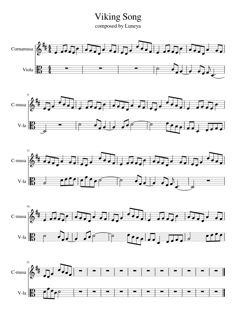 Viking Song Sheet music for Viola, Pipes (Mixed Duet) | Musescore.com