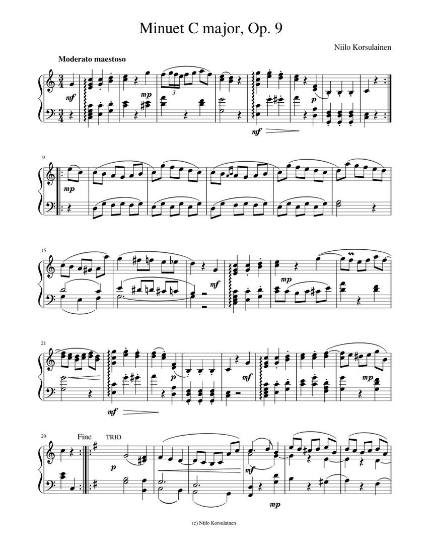 Minuet C major, Op. 9 Sheet music for Piano (Solo) | Musescore.com