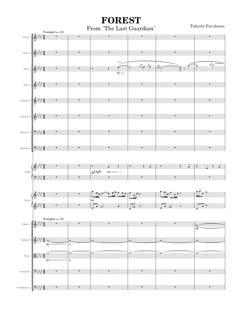 Forest – Takeshi Furukawa Sheet music for Piano, Flute, Oboe, Bassoon ...
