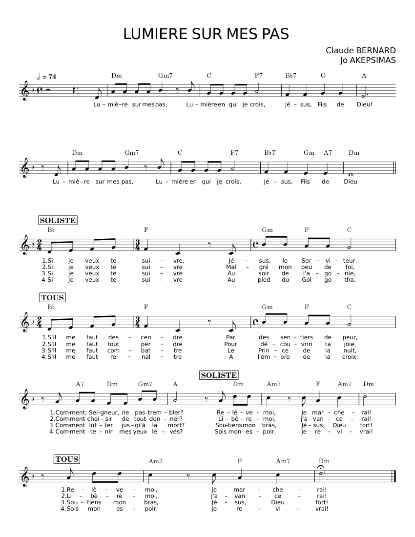 LUMIERE SUR MES PAS - Claude BERNARD Sheet music for Synthesizer (Solo ...