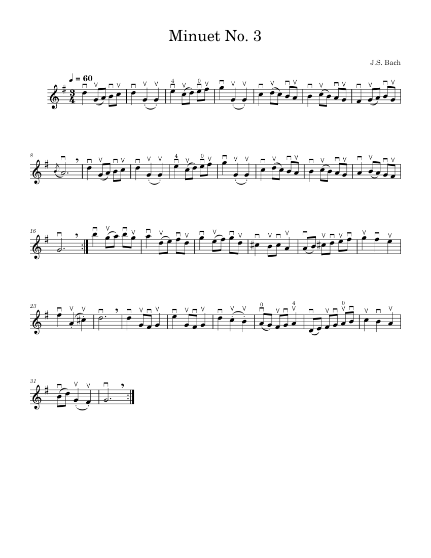 Minuet no.3 – Johann Sebastian Bach Minuet No. 3 Sheet music for Violin (Solo) | Musescore.com