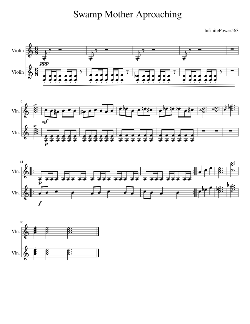 Swamp Mother Aproaching Sheet music for Violin (String Duet ...