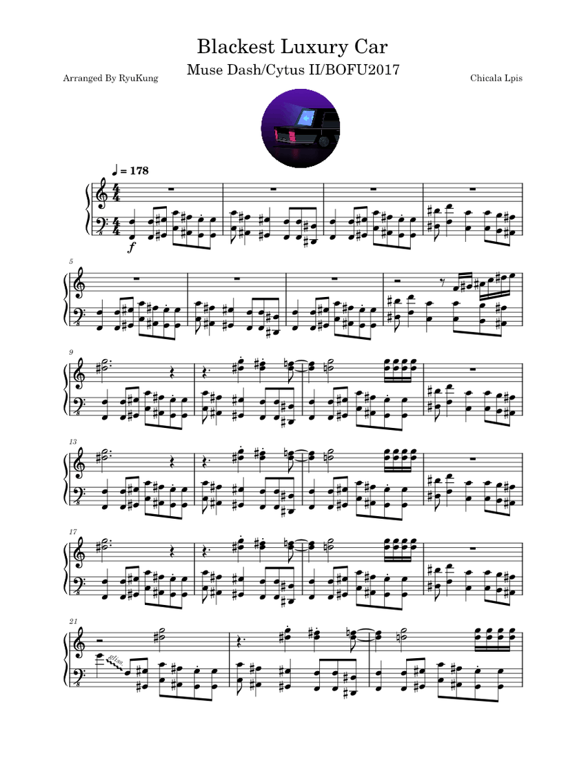 Blackest Luxury Car – Chicala Lpis (Muse Dash/Cytus II/BOFU2017) Sheet ...