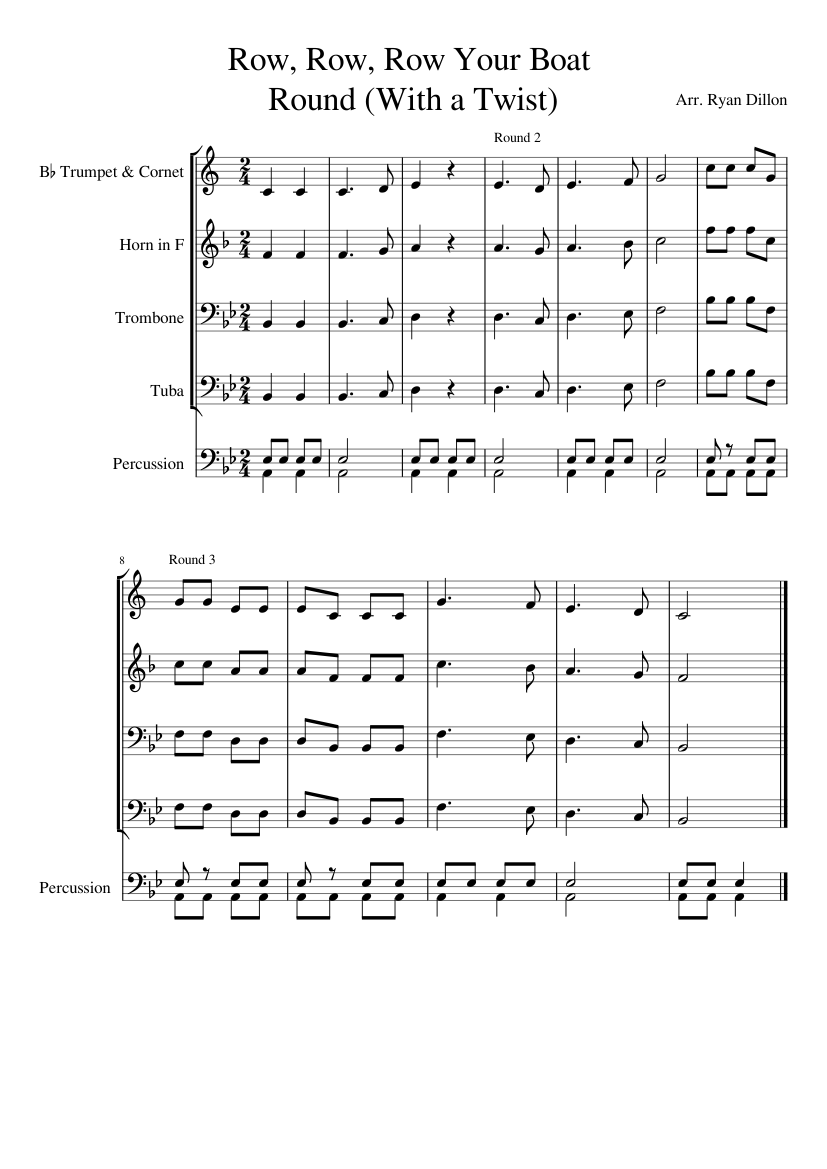 Row Row Row Your Boat Round Arrangement 1 Sheet music for Trombone ...