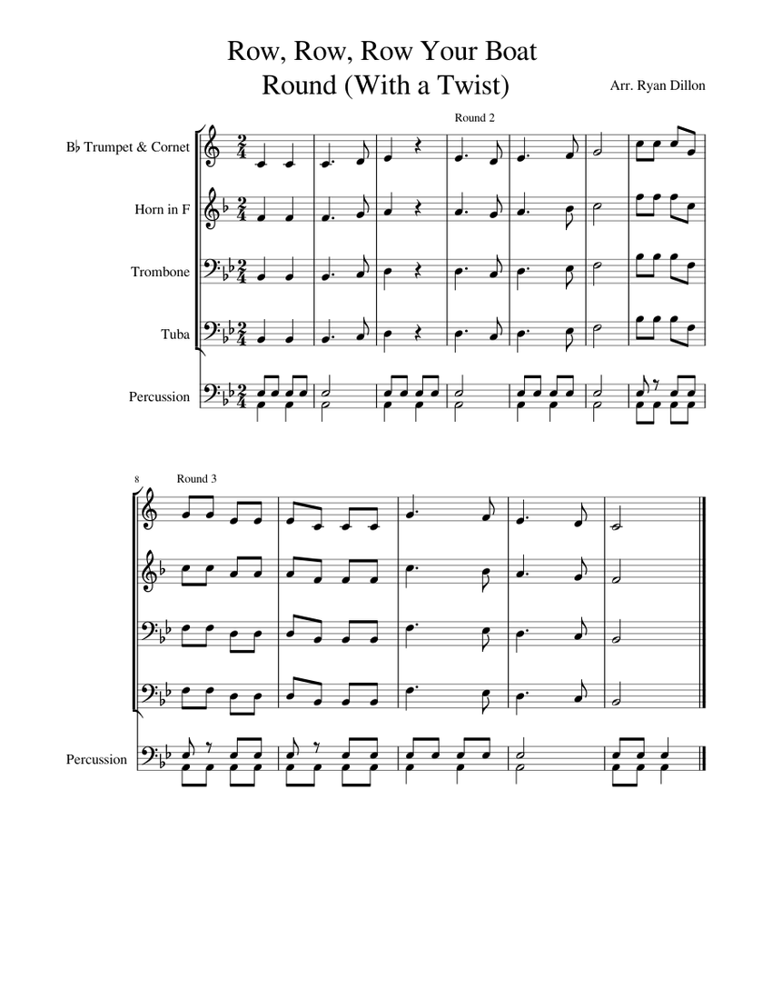 Row Row Row Your Boat Round Arrangement 1 Sheet music for Trombone ...