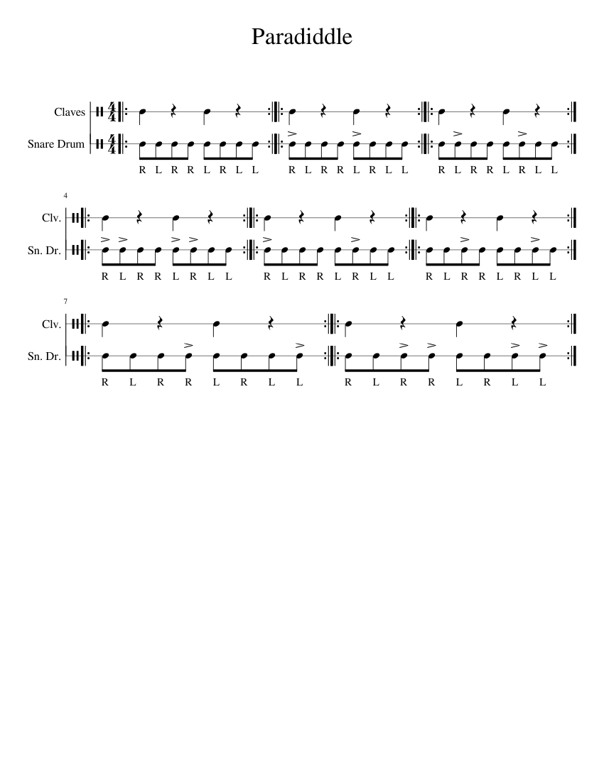 Paradiddle Sheet music for Snare drum, Claves (Percussion Duet) | Musescore.com