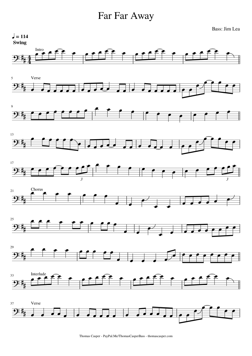 Far Far Away - Bass Transcription Sheet Music for Bass guitar (Solo ...