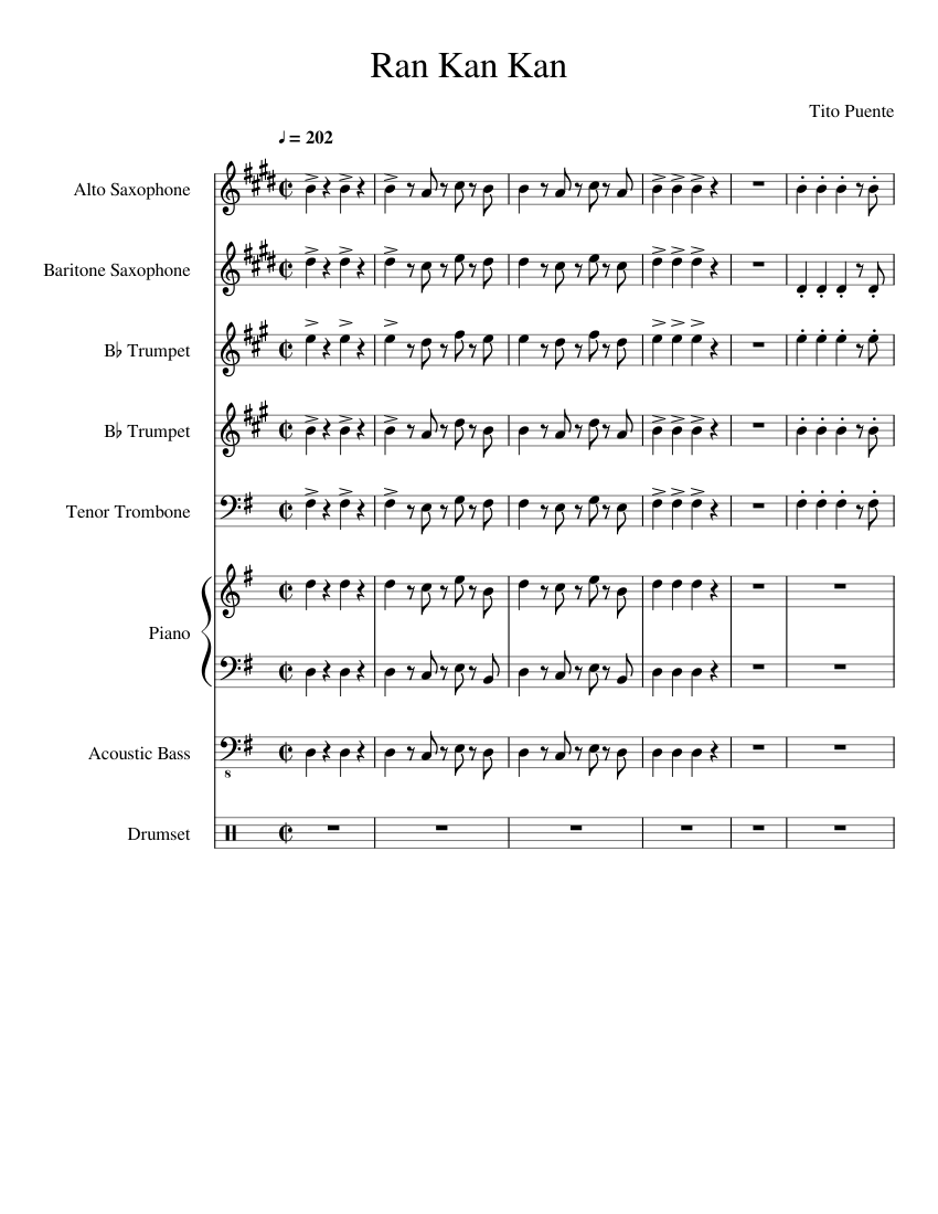 Ran Kan Kan Sheet Music for Piano, Trombone tenor, Saxophone alto ...