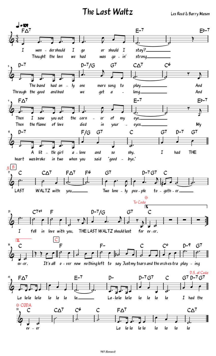 The Last Waltz (Lead sheet with lyrics ) Sheet music for Piano (Solo ...
