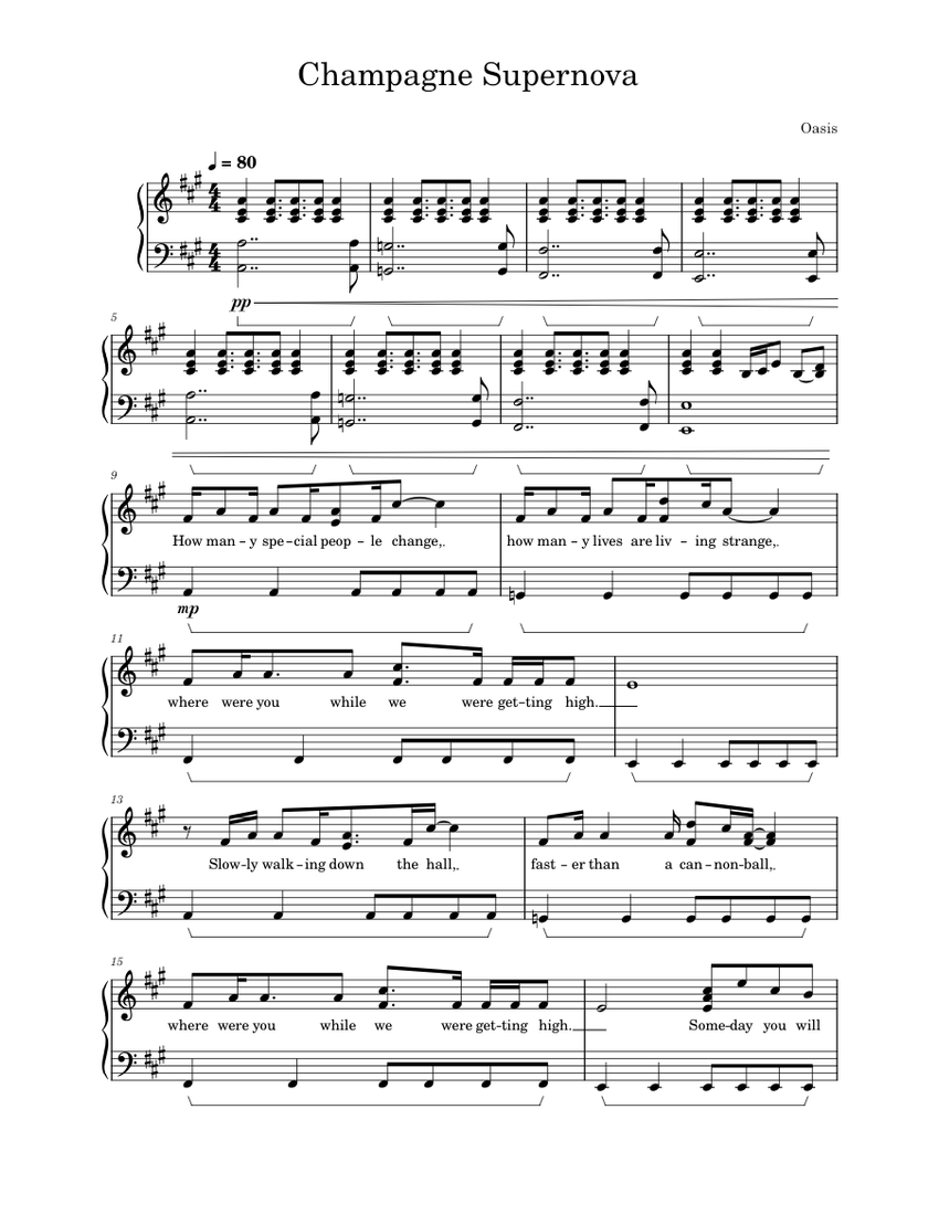 Champagne Supernova – Oasis Sheet music for Piano (Solo) | Musescore.com
