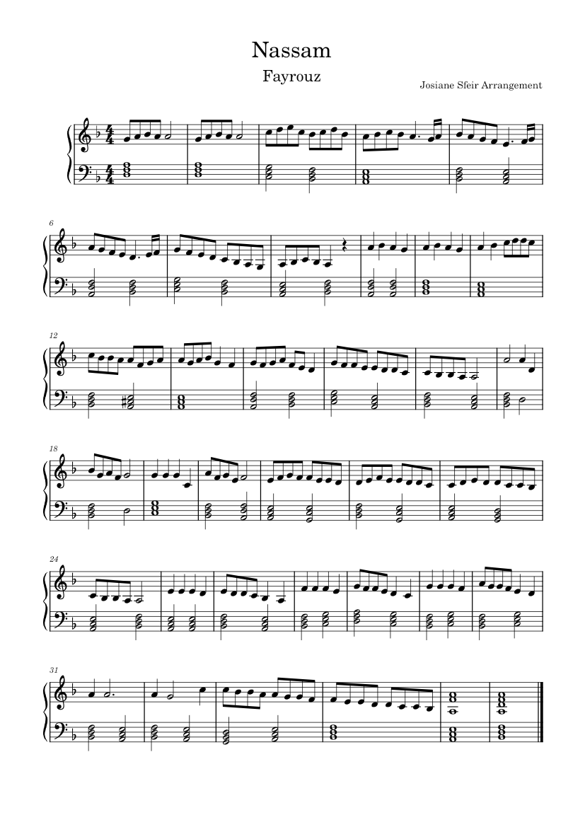 Nassam alayna – Fairuz Nassam Sheet music for Piano (Solo) Easy ...