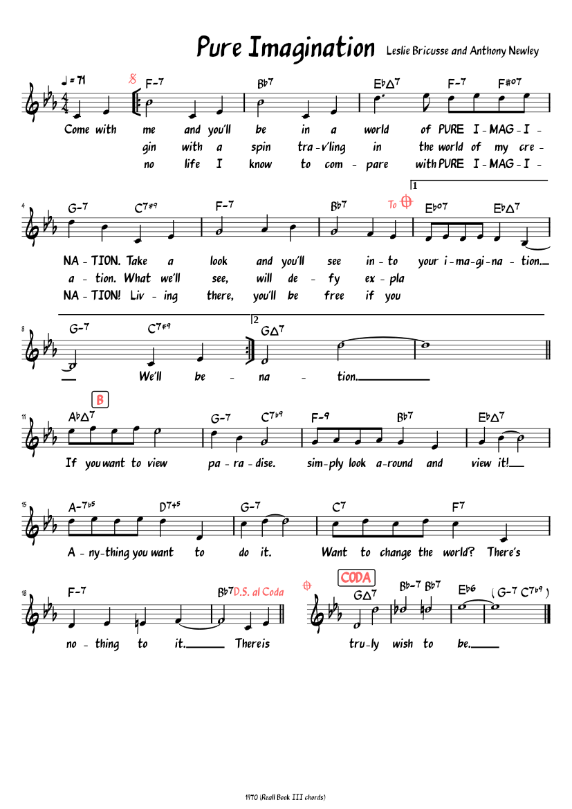 Pure Imagination (Lead sheet with lyrics ) Sheet music for Piano (Solo ...