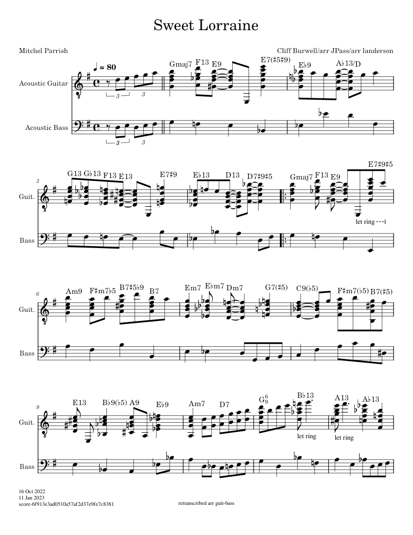 Sweet Lorraine – Mitchell Parish Sheet music for Guitar, Bass guitar (Solo) | Musescore.com
