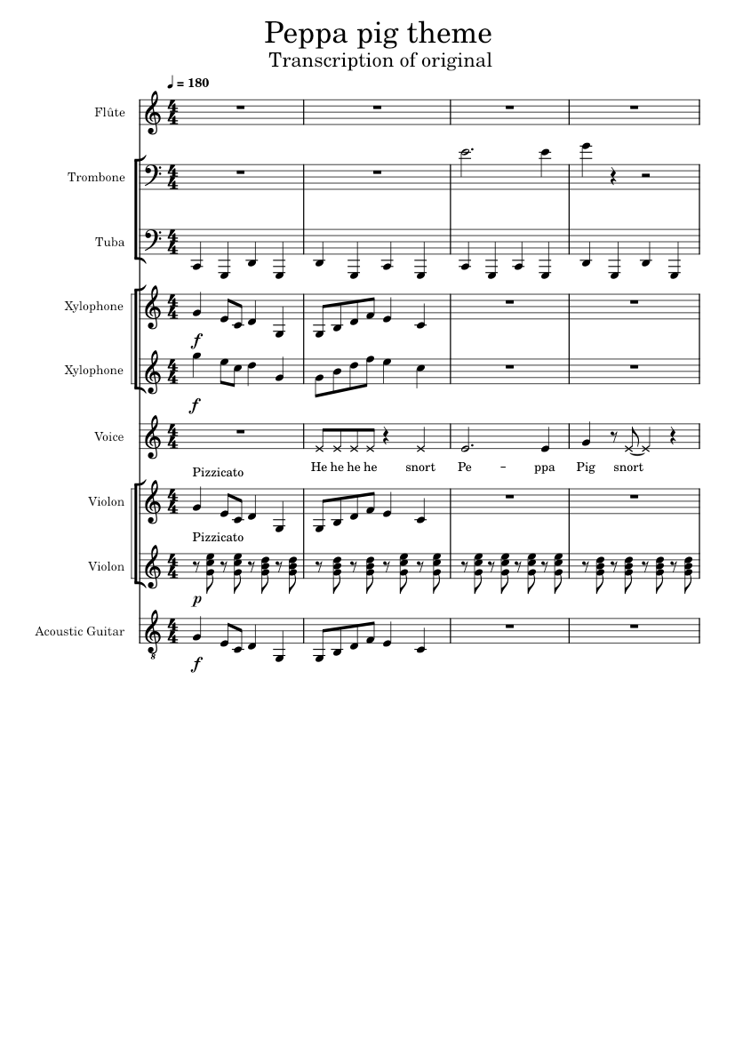Peppa Pig Theme Full Score Sheet music for Trombone, Tuba, Vocals ...