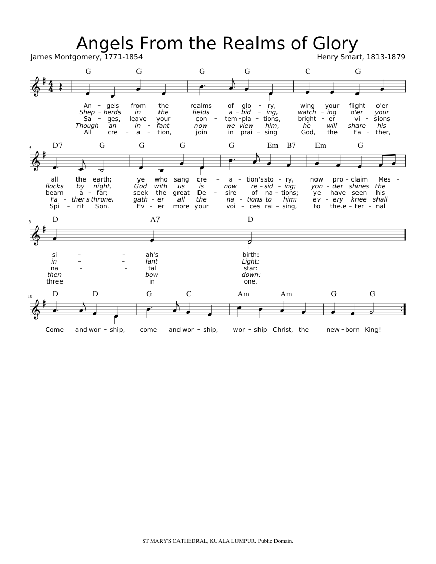 Angels from the Realms of Glory – Henry Thomas Smart (Lead Sheet ...