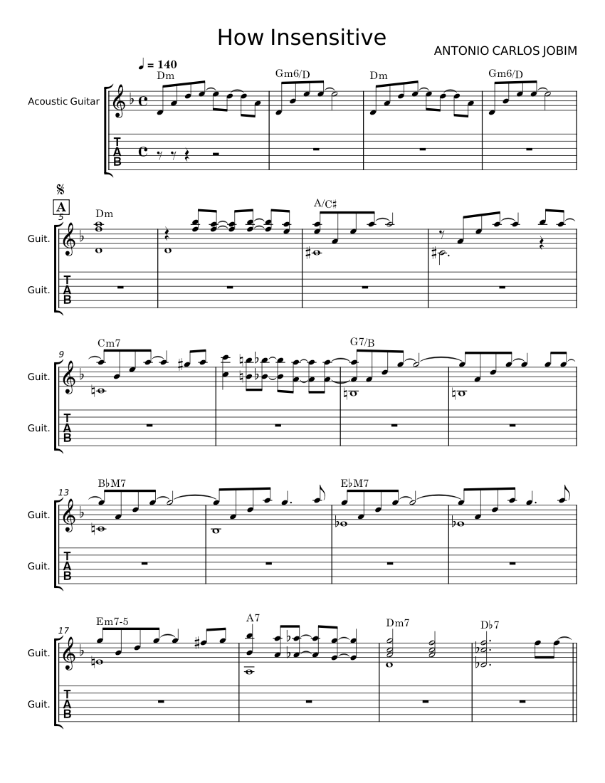How Insensitive - ANTONIO CARLOS JOBIM Sheet music for Guitar (Mixed ...