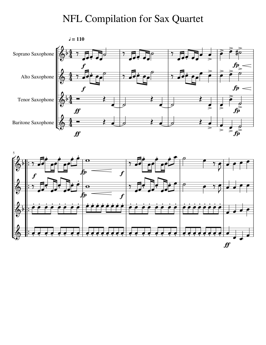 NFL Compilation for Sax Quartet Sheet Music for Saxophone alto ...