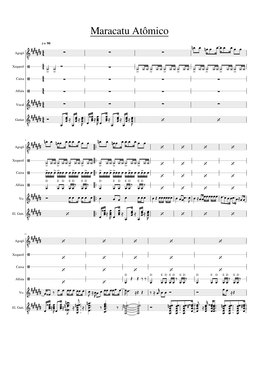 Maracatu Atômico Sheet music for Vocals, Snare drum, Crash, Guitar ...