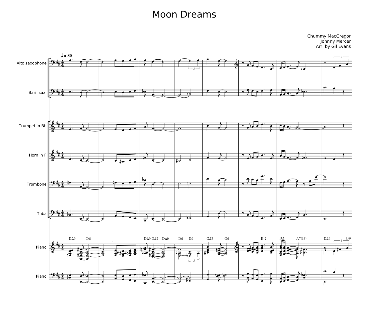 Moon Dreams - Johnny Mercer Sheet Music for Piano, Trombone, Tuba ...