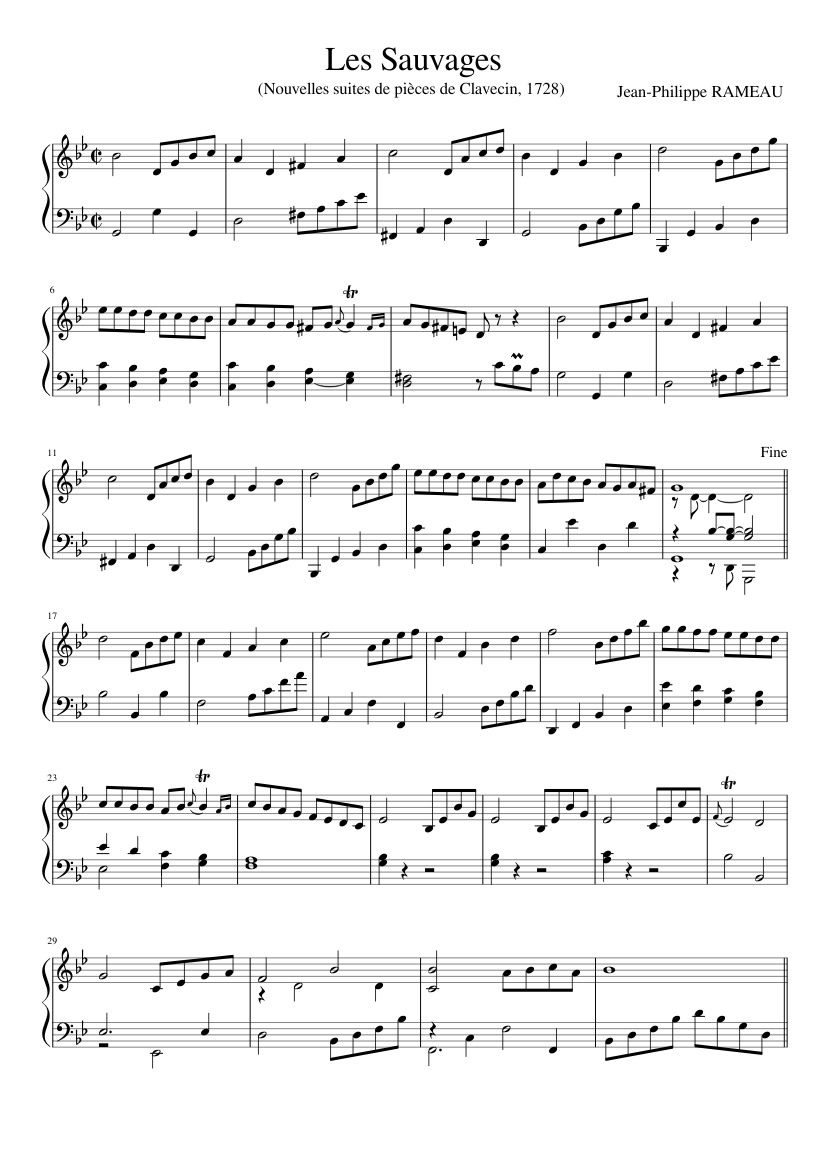 Les Sauvages, piano Sheet Music for Piano (Solo) | MuseScore.com