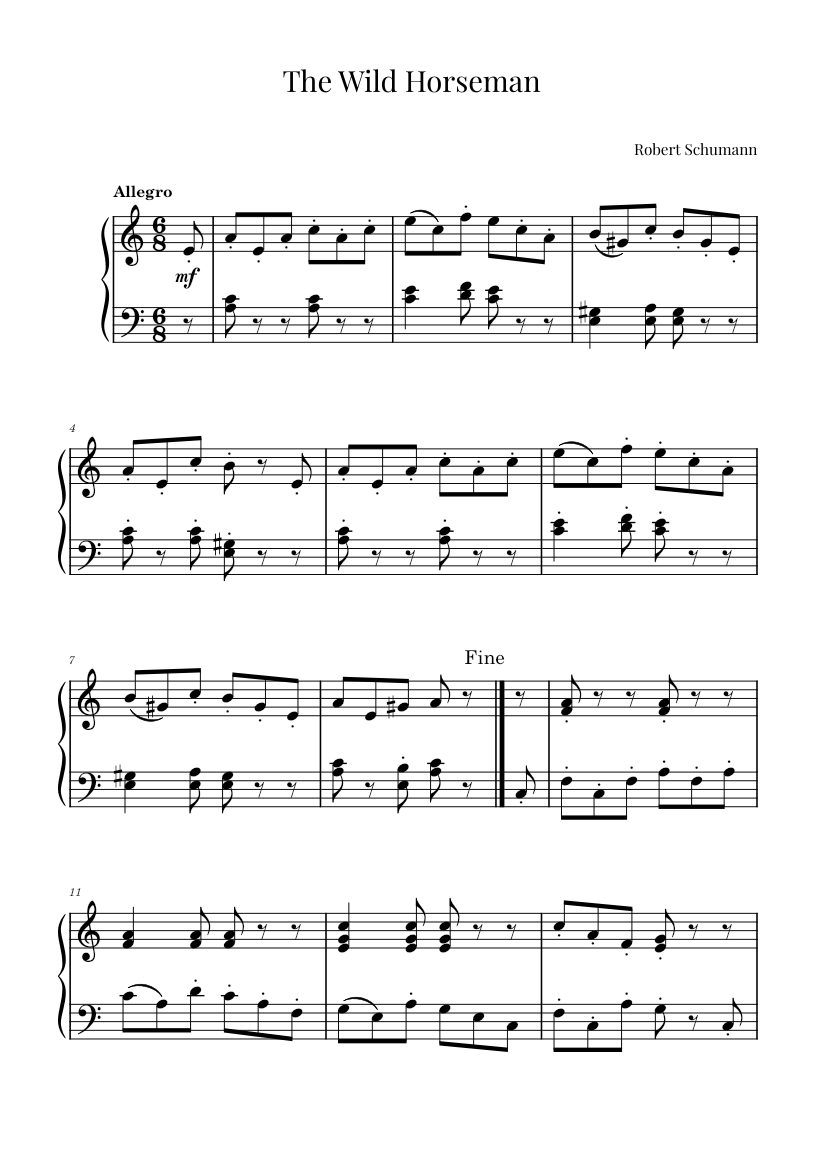 The Wild Horseman – Robert Schumann Sheet Music for Piano (Solo) easy ...