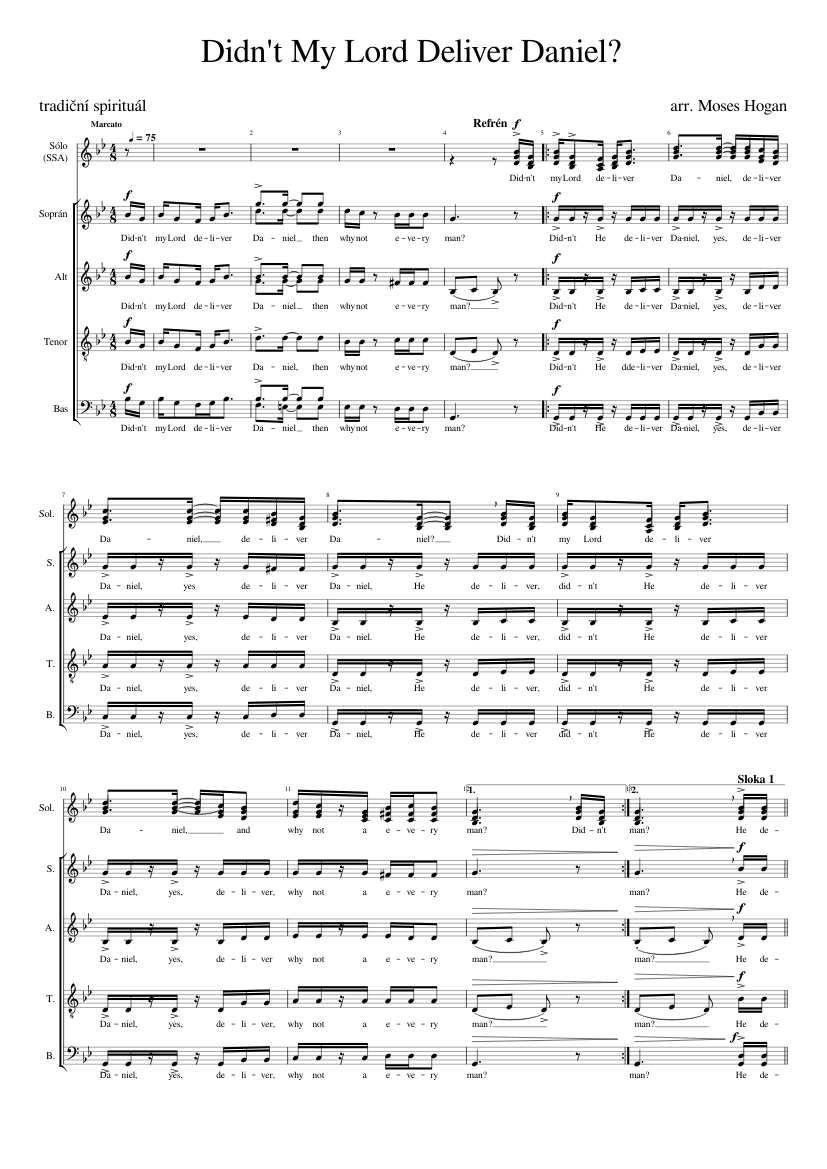Didn't My Lord Deliver Daniel Sheet music for Synthesizer (SATB ...