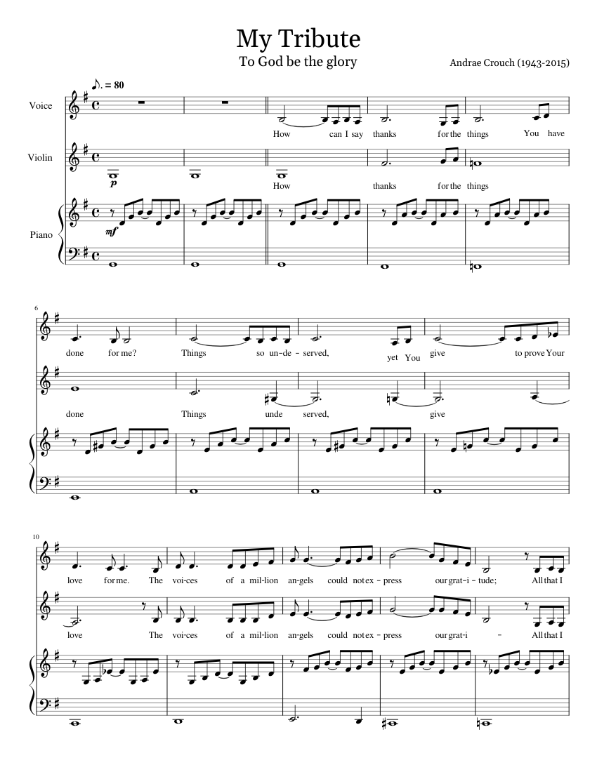 My Tribute (String Orchestra) Sheet Music for Piano, Oboe, Violin ...