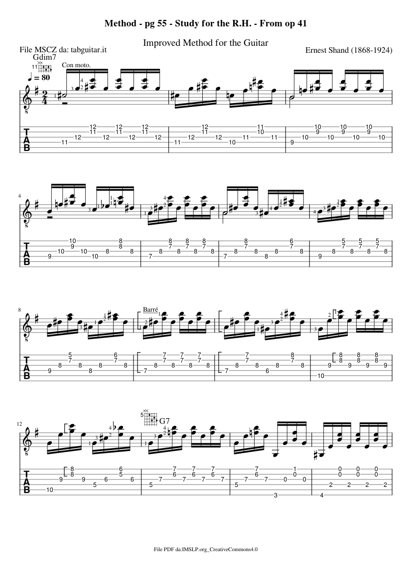 Study for the R.H. , op 41 - Ernest Shand Sheet music for Guitar (Solo ...