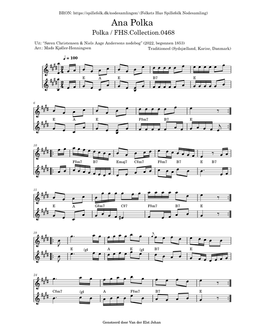 Ana Polka (FHS.Collection.0468) Sheet music for Violin (String Duet ...