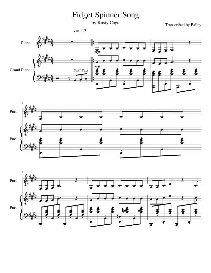 Fidget Spinner Song Sheet music for Piano (Piano Duo) | Musescore.com