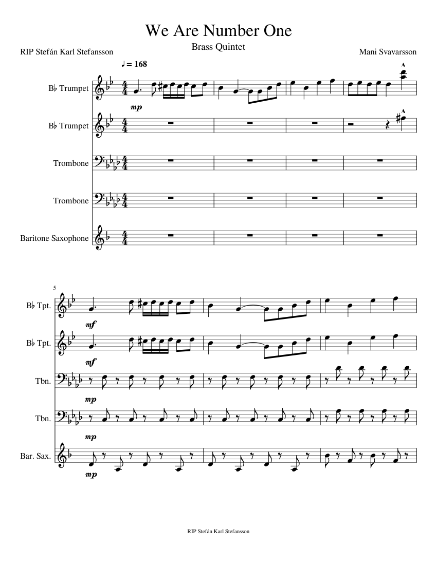 We Are Number One for Brass Quintet Sheet music for Trombone, Saxophone ...