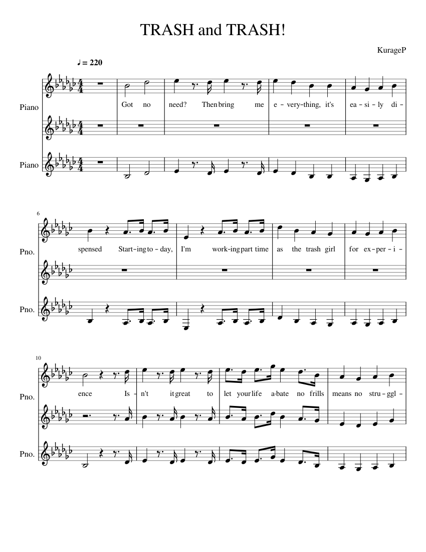 TRASH and TRASH (English Vocal Guide) Sheet music for Piano (Piano Duo ...