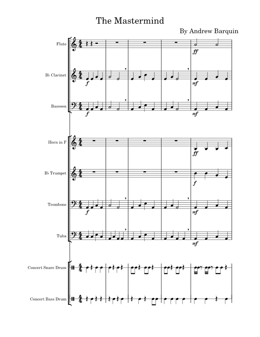 The_Mastermind Sheet music for Trombone, Tuba, Flute, Clarinet in b ...