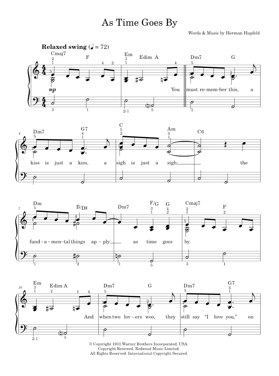 As Time Goes By Sheet music for Piano by Dooley Wilson, Herman Hupfeld ...